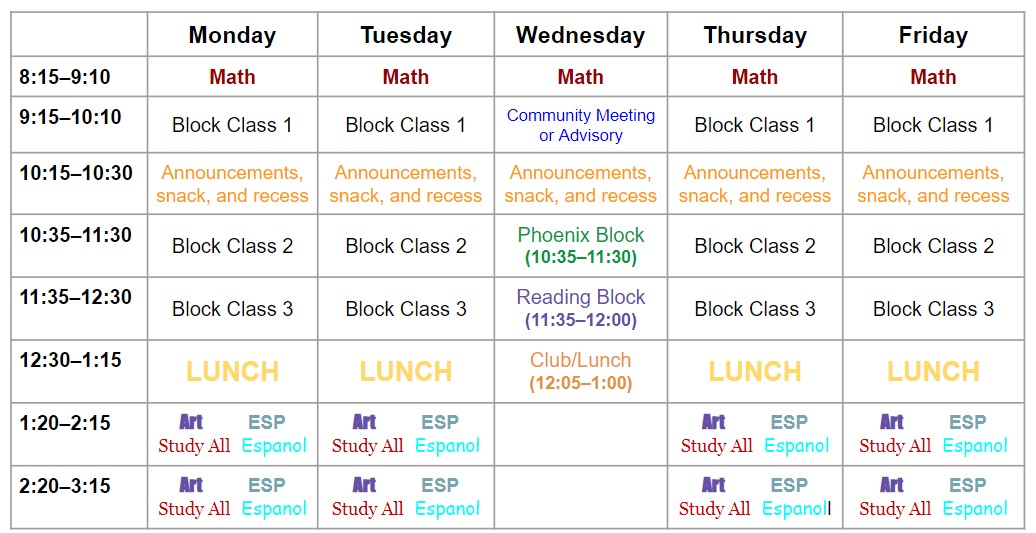 Middle School Daily Schedule - The Sharon Academy
